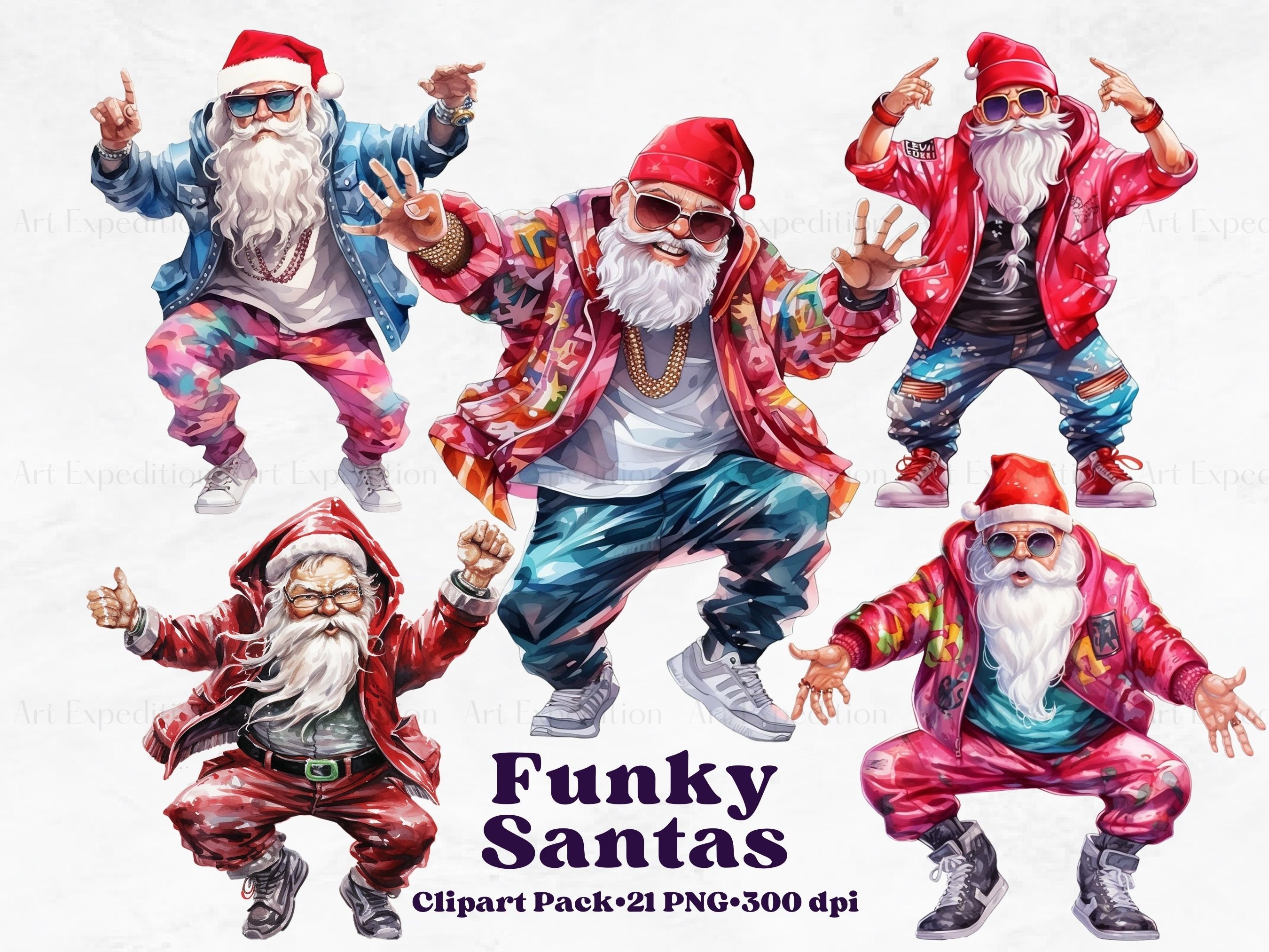Funky Santa Claus Clipart Watercolor Style Christmas Hip-hop Street ...