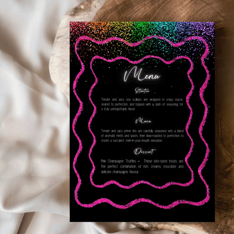Wavy Border Menu Template Dinner Menu Printable Digital Download Hens ...