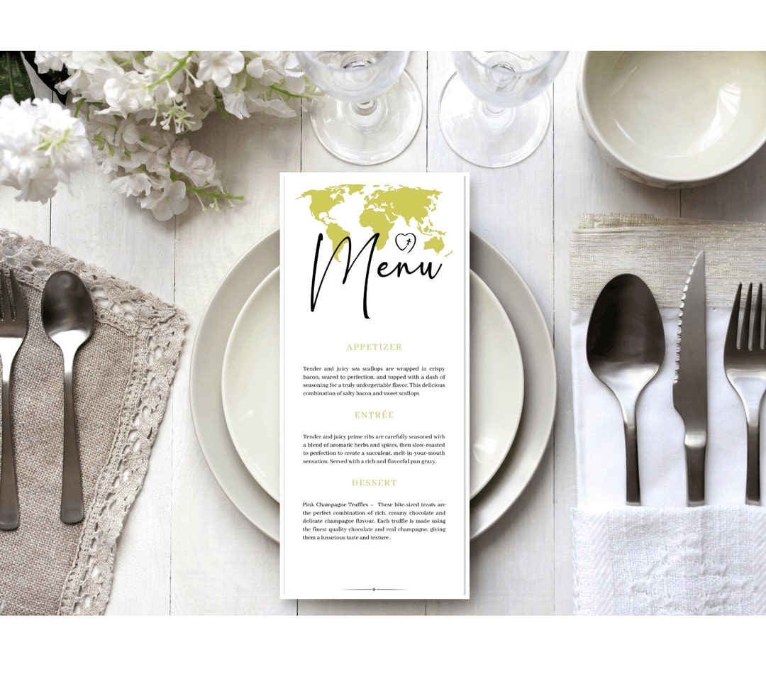 Travel Menu Card Template Wedding Table Menu Bride Breakfast Menu ...