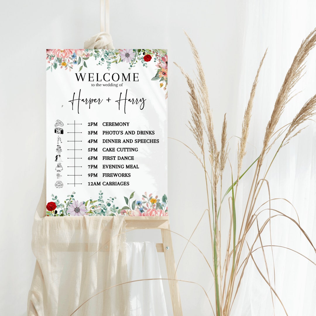 Welcome Sign Template Order of the Day Flowered Theme Editable A1 ...