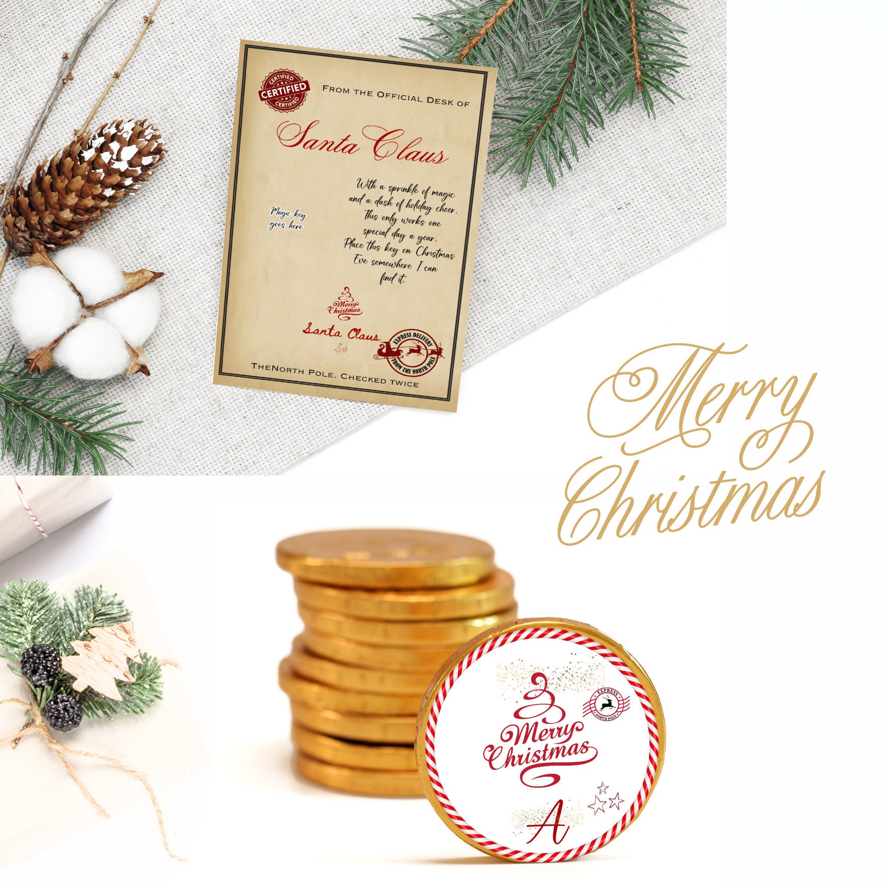 Santa Letter Printable Bundle Nice List Certificate Magic Key Chocolate ...