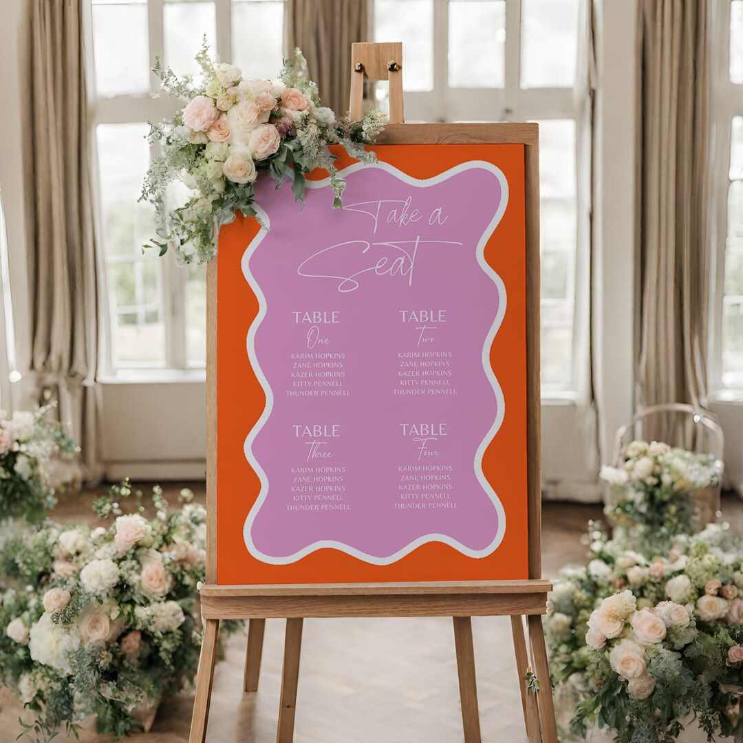 Seating Plan Template Wavy Border Orange Funky Seating Plan Wedding ...
