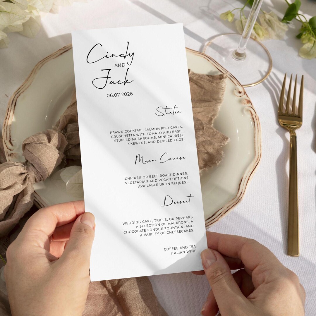 Editable Wedding Menu Template/printable Reception Dinner Menu ...