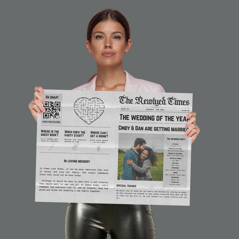 Editable Newspaper Wedding Program Template, Editable Wedding ...