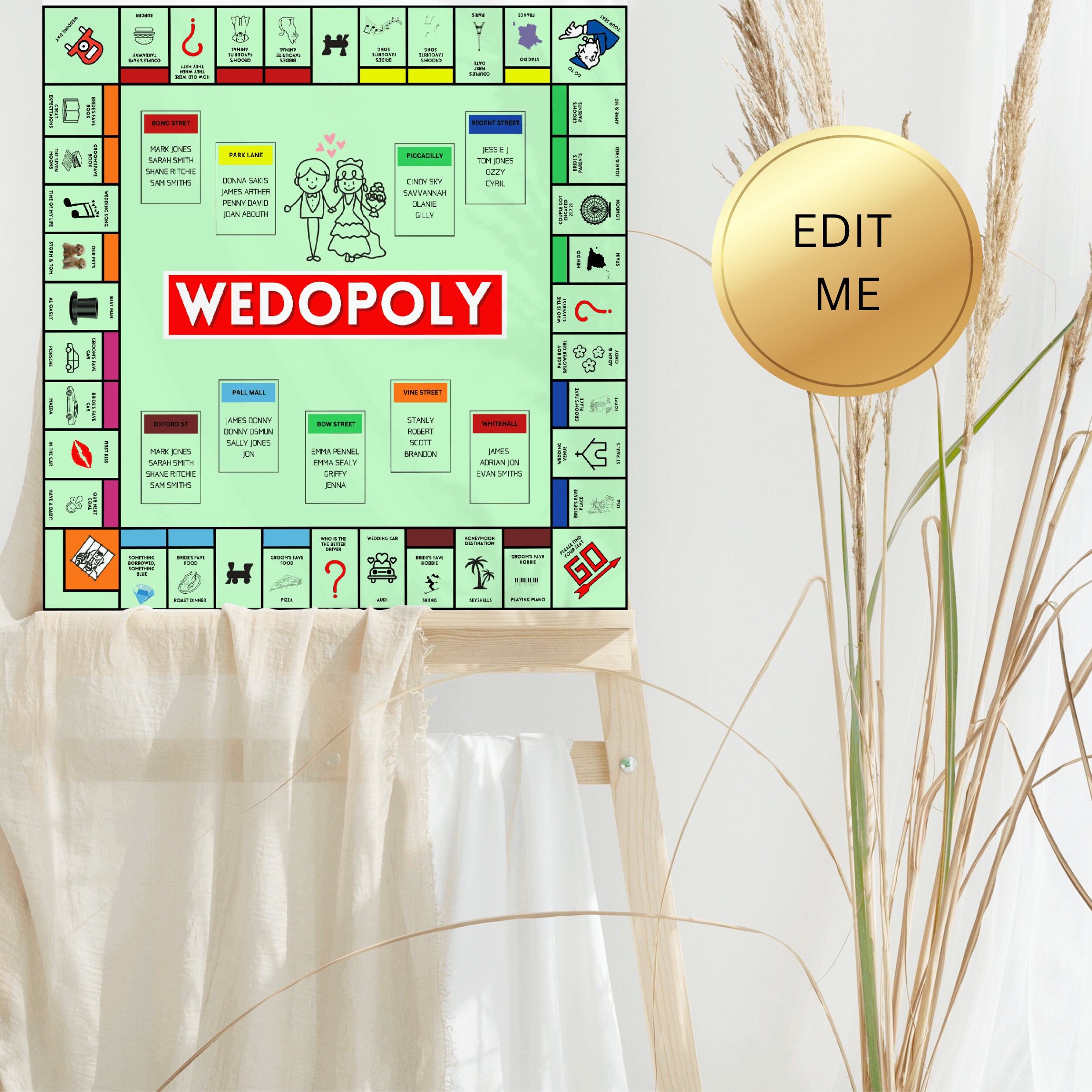 Board Game Wedding Table Plan Customisable Editable Template Seating ...