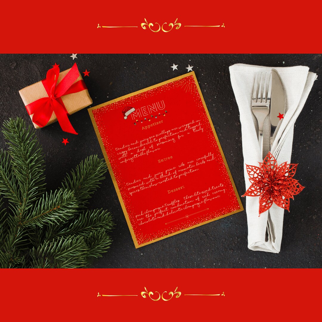 Table Christmas Menu Card Template Xmas Table Menu Dinner Menu Editable ...