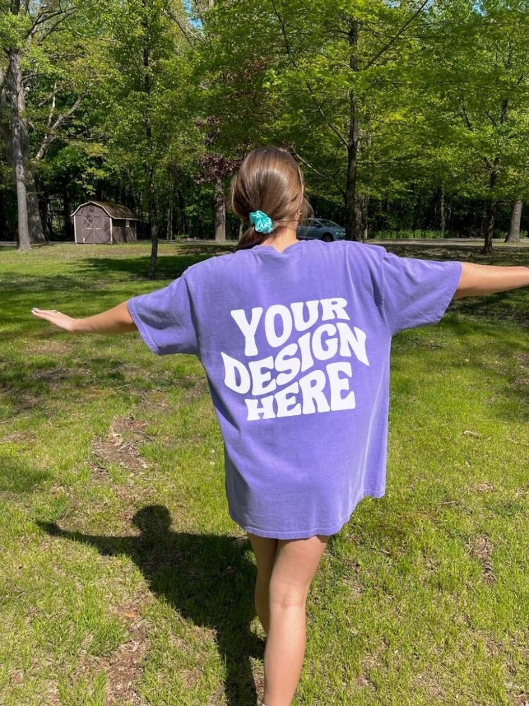 Comfort Colors C1717 Violet Mockup Oversized Outdoors Back of Tshirt ...