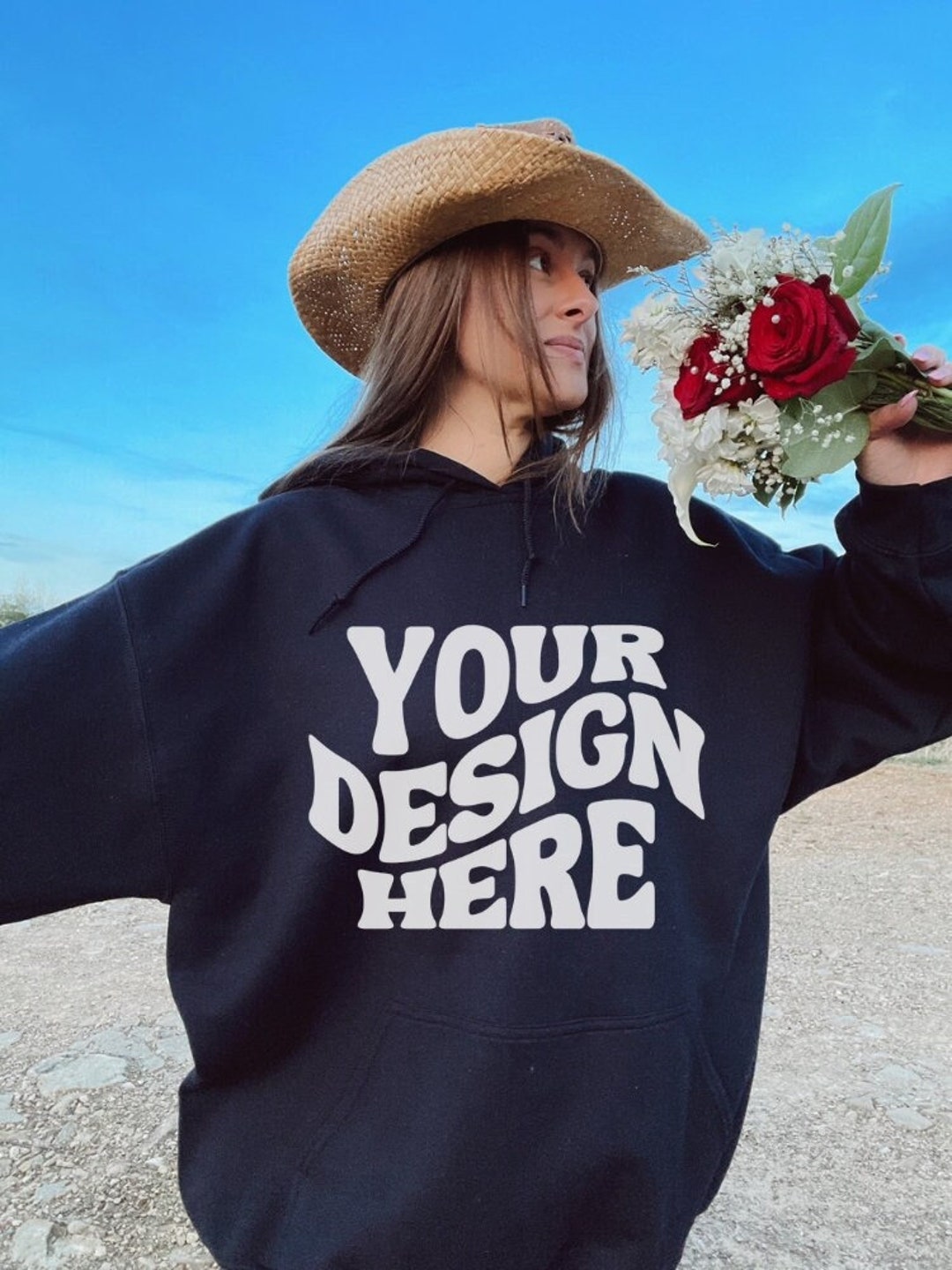 Gildan 18500 Black Hoodie Front Mockup Oversized Model Sweatshirt ...