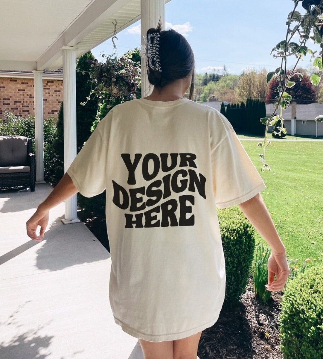 Comfort Colors C1717 Ivory Mockup Oversized Back of Shirt Outdoors ...