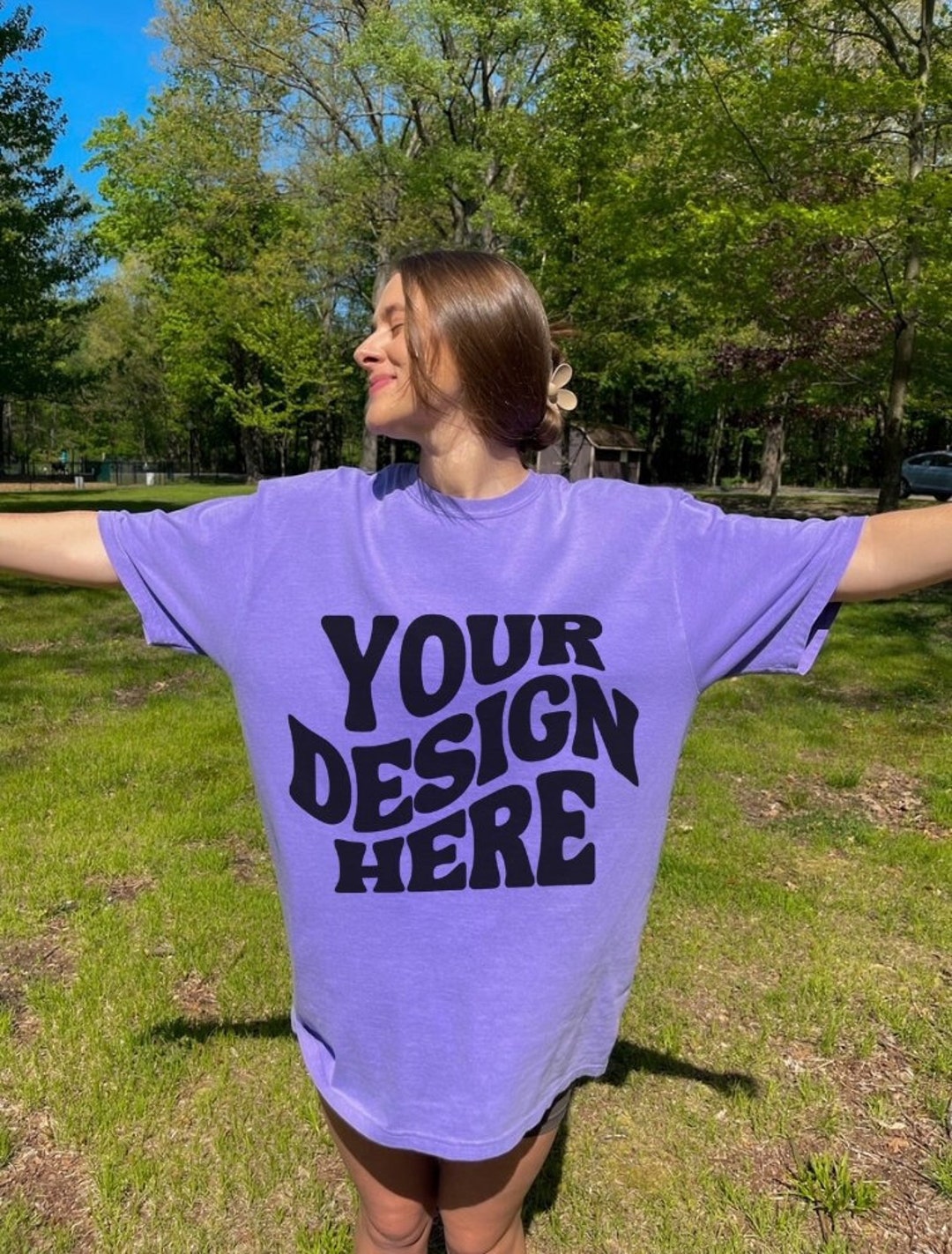 Comfort Colors C1717 Violet Mockup Outdoors Oversized Tshirt Mockup ...