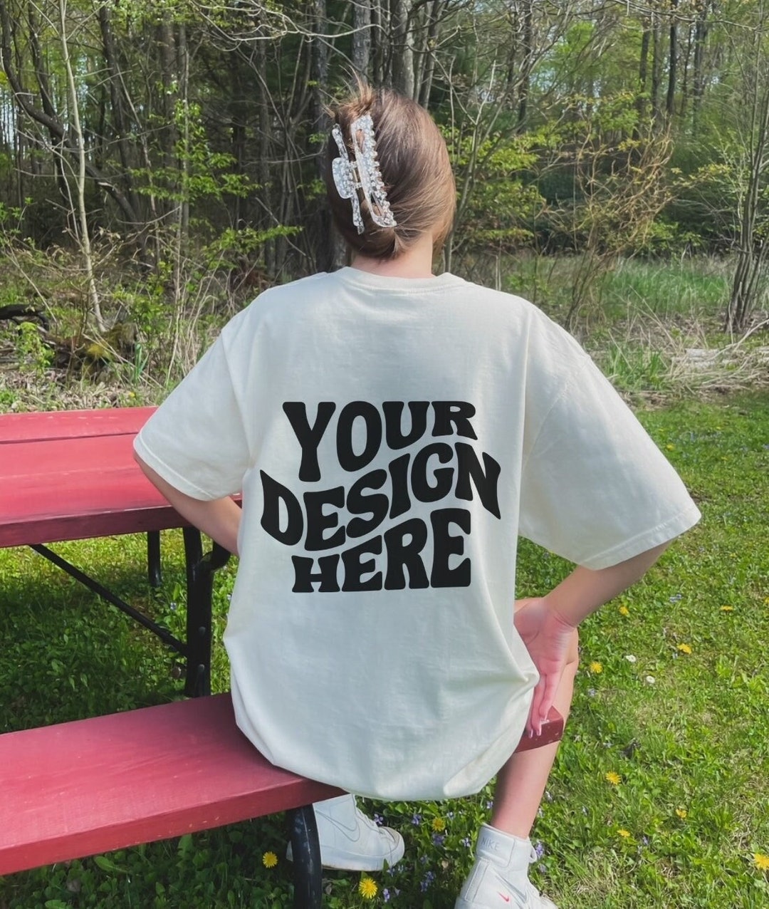 Comfort Colors C1717 Ivory Mockup Oversized Back of Shirt Outdoors ...