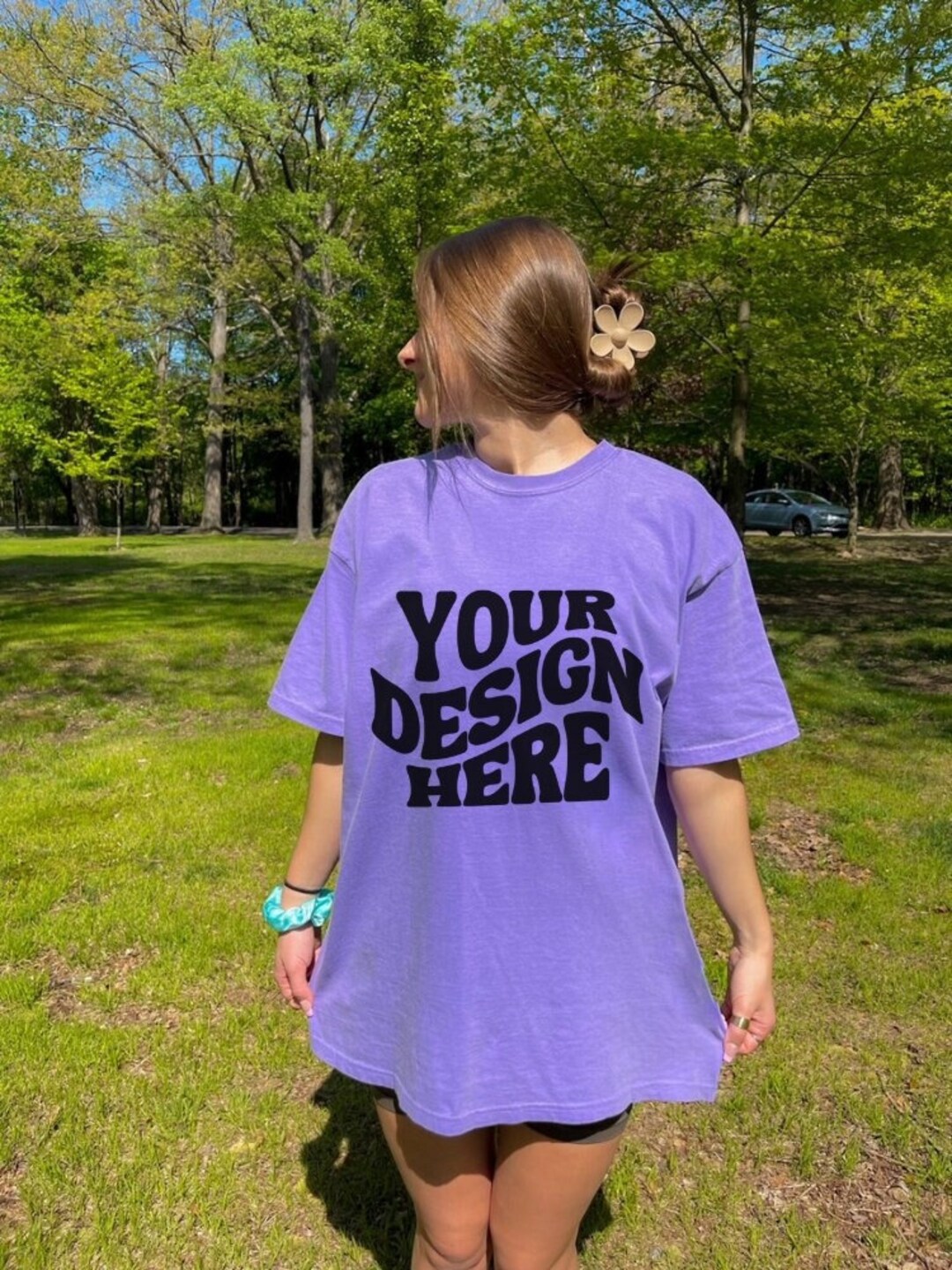 Comfort Colors C1717 Violet Mockup Outdoors Oversized Tshirt Mockup ...