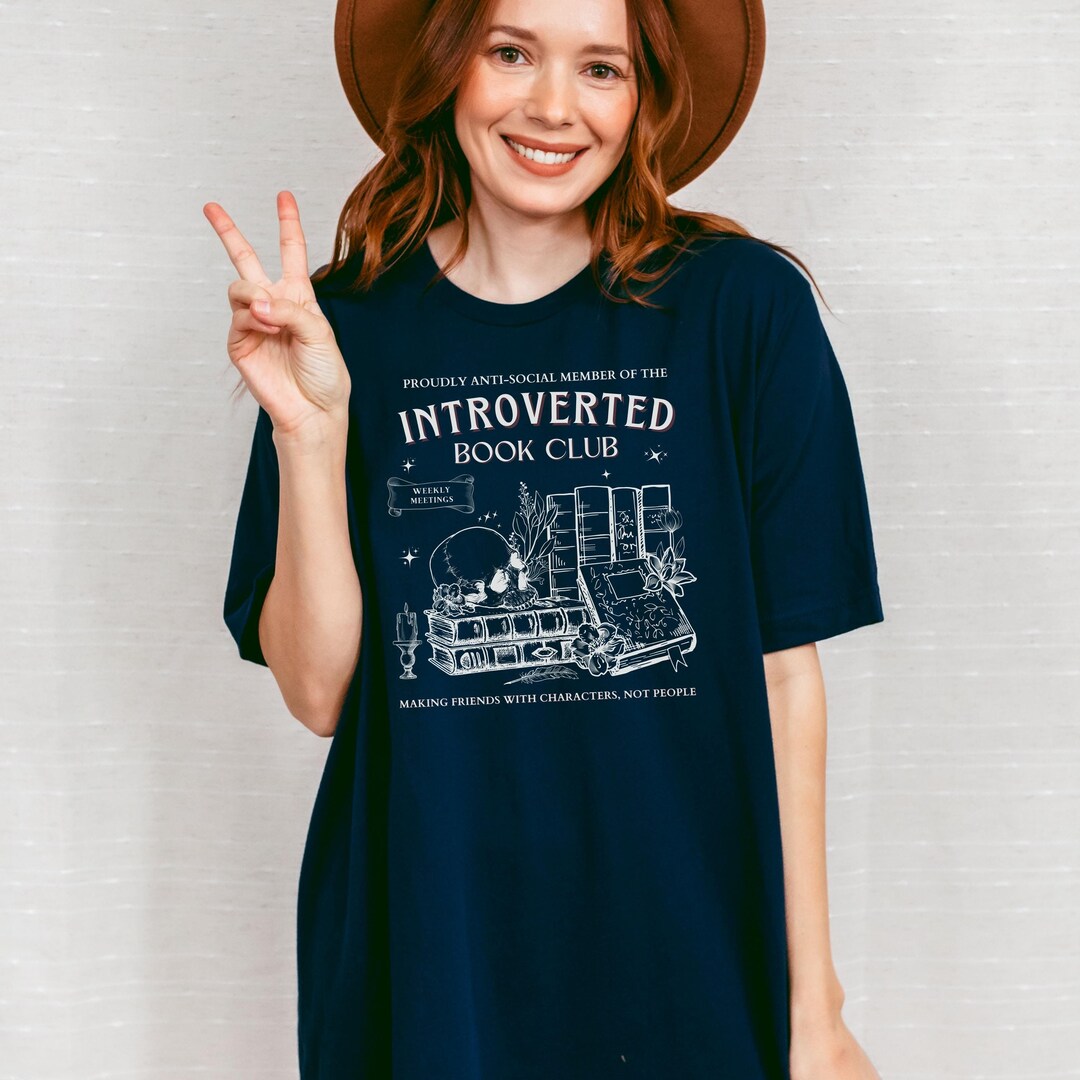 Introvert Book Club Shirt Romantasy Reader Booklover Antisocial Vintage Reading Tee Bookworm ...