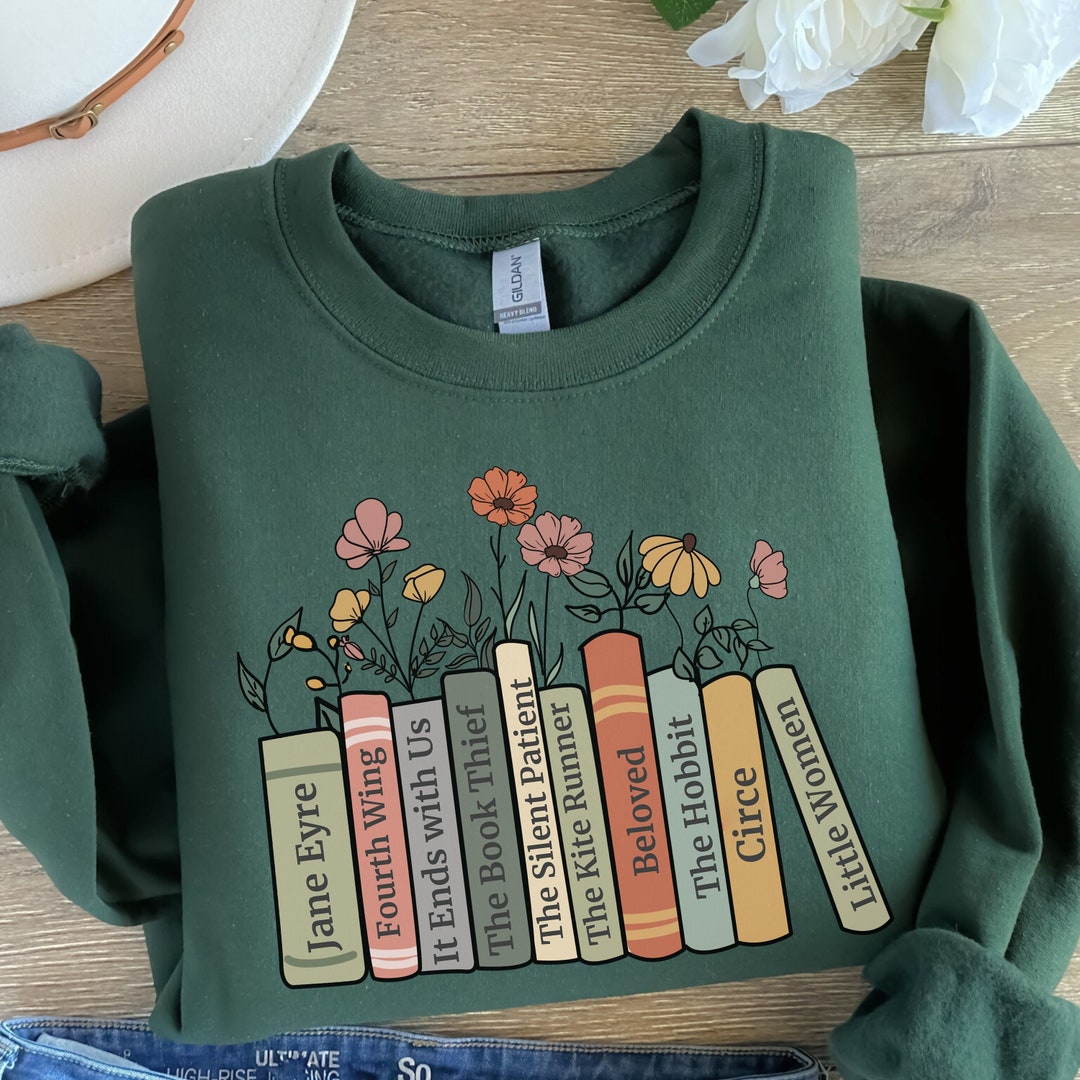 Personalized Bookshelf Sweater, Custom Book Sweatshirt, Birthday Christmas Gift for Her, Book ...