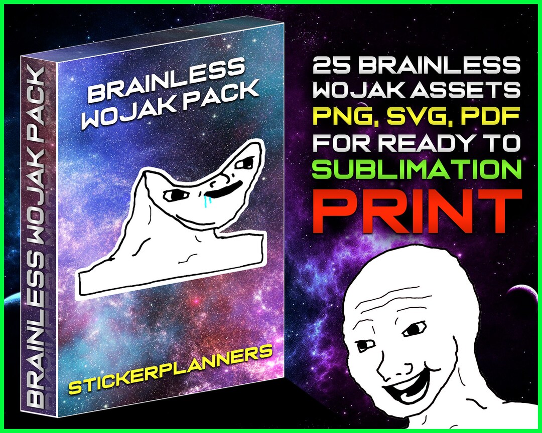 Stickers Brainless Wojak Sublimation Pack 25 PNG, PDF, SVG, Print for T ...