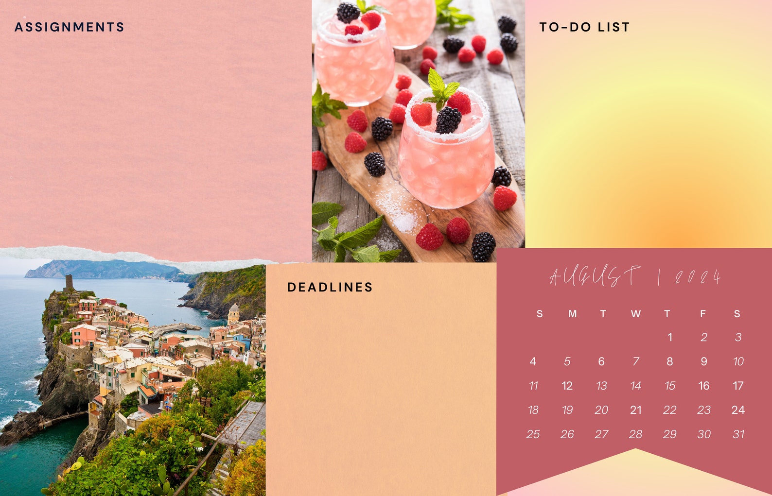 August 2024 Monthly Calendar Bundle Quarter Desktop Wallpaper Collage ...