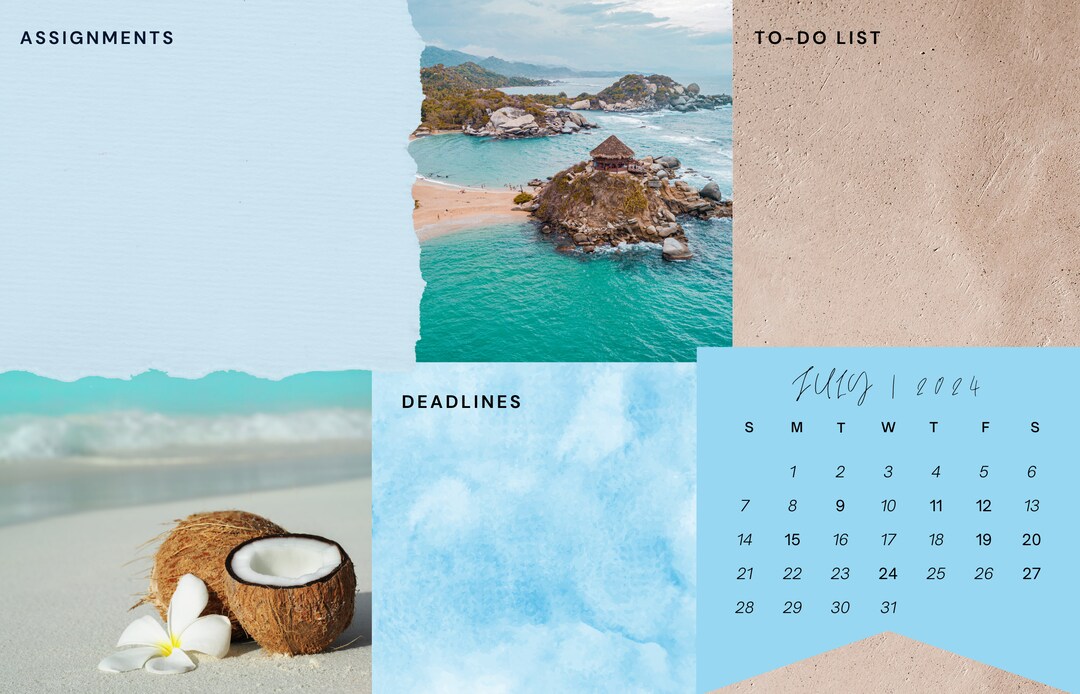 July 2024 Monthly Calendar Bundle Quarter Desktop Wallpaper Collage ...