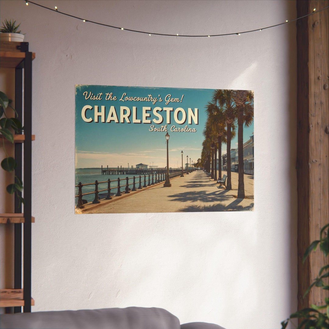 Vintage Charleston SC Travel Poster - Retro 1950s - Lowcountry Print ...