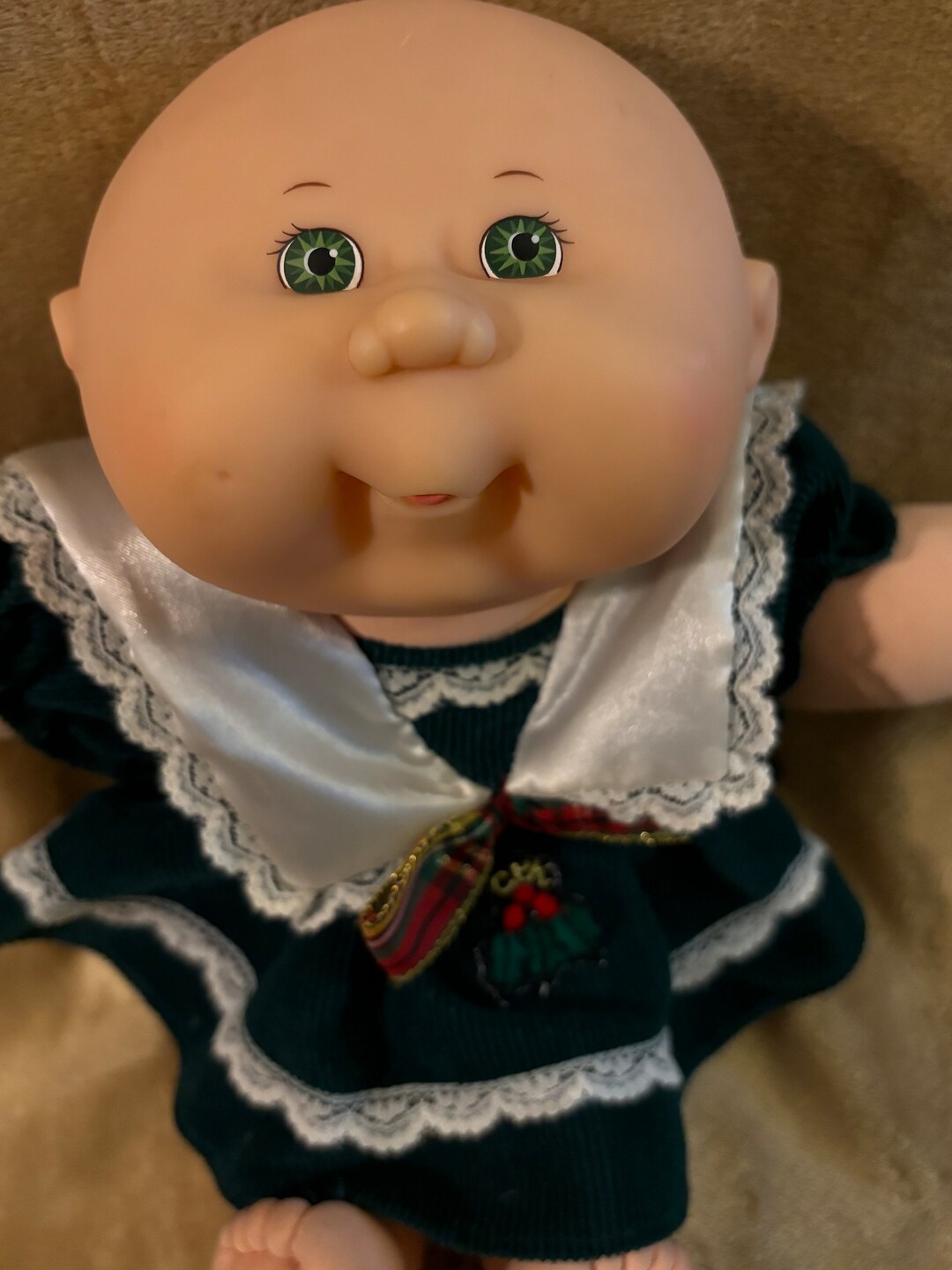 Vintage Special Edition Cabbage Patch Kids Holiday Baby Bald Green Eyes ...
