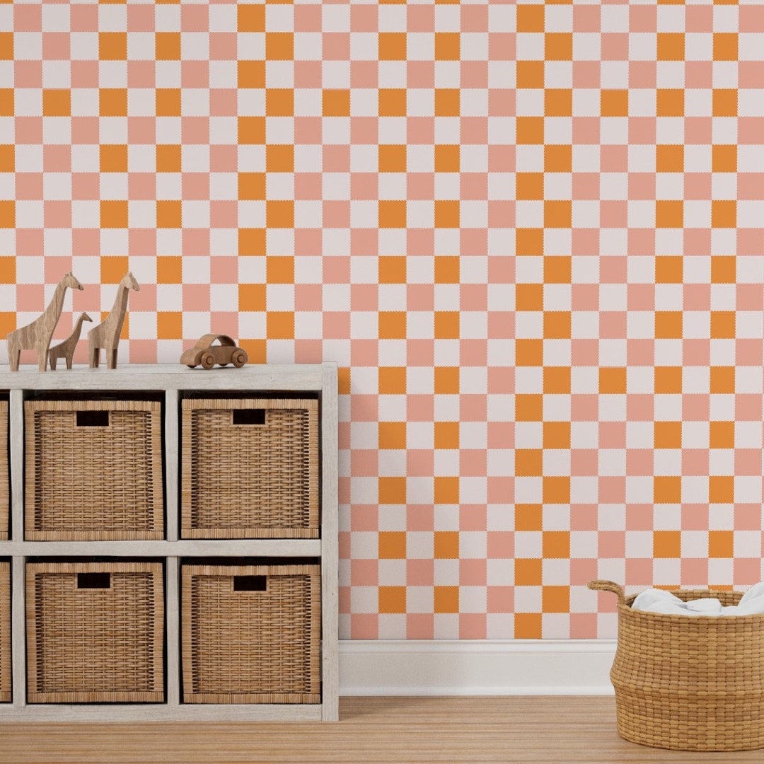 Fun Checkers in Peach - Removable Wallpaper for Living Room, Creative ...