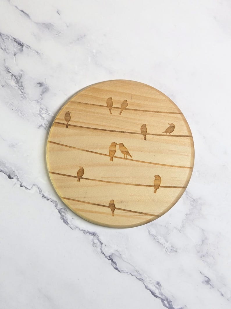 Birds on a Wire Wood Coasters: Laser Engraved Rustic Drink Coasters ...