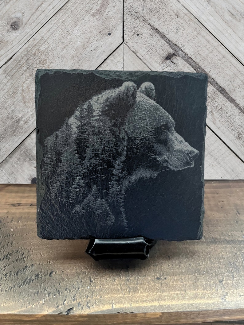 Forest Bear Slate Coaster, Grizzly Bear Decor, Cabin, Lakehouse ...