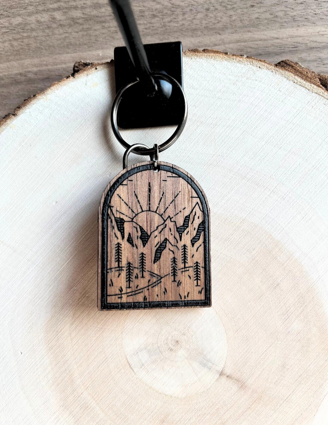 Arch Mountain Landscape Keychain, Engraved Pendant, Boho Arch Design ...