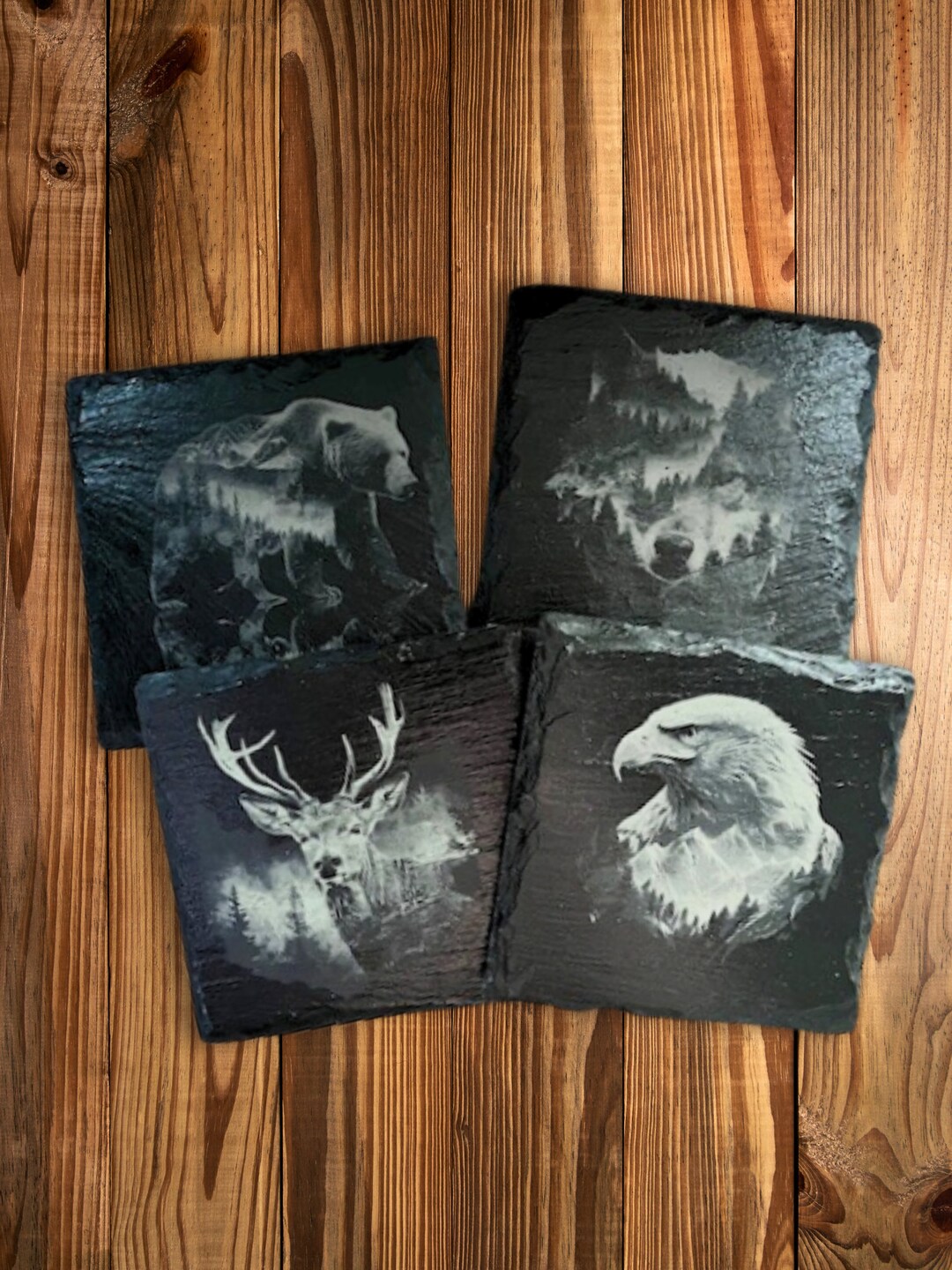 Engraved Slate Coasters, Specialty Woodland Animal Coasters, Cabin ...