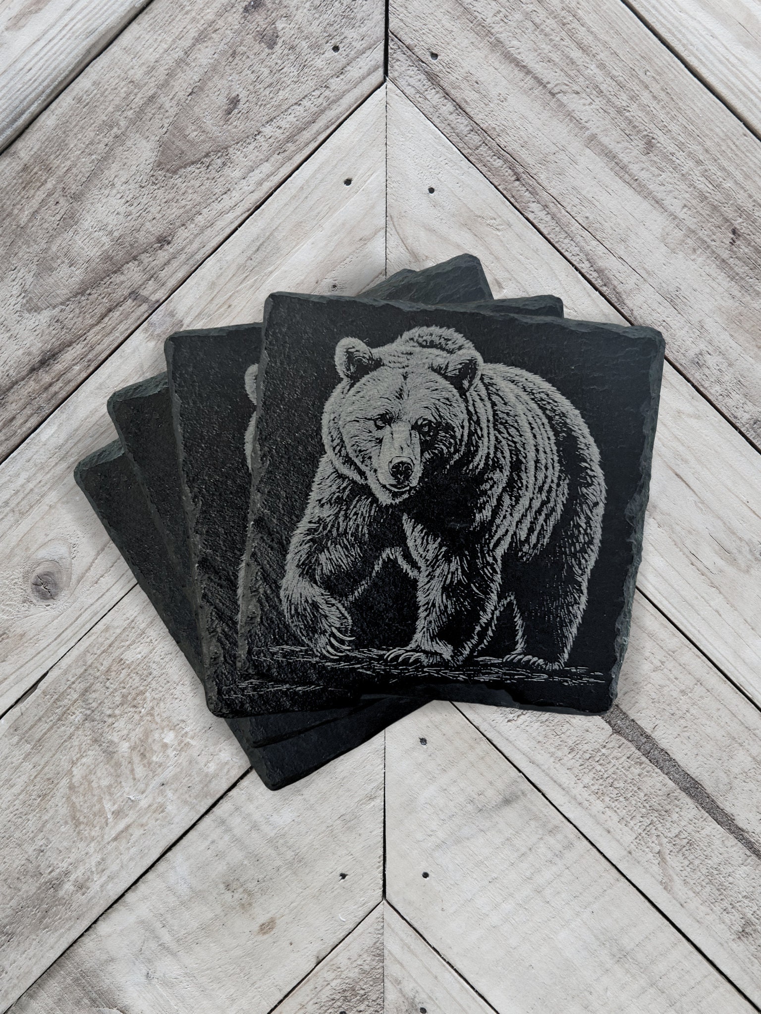 Grizzly Bear Slate Coaster, Engraved Bear, Bear Lover, Housewarming ...