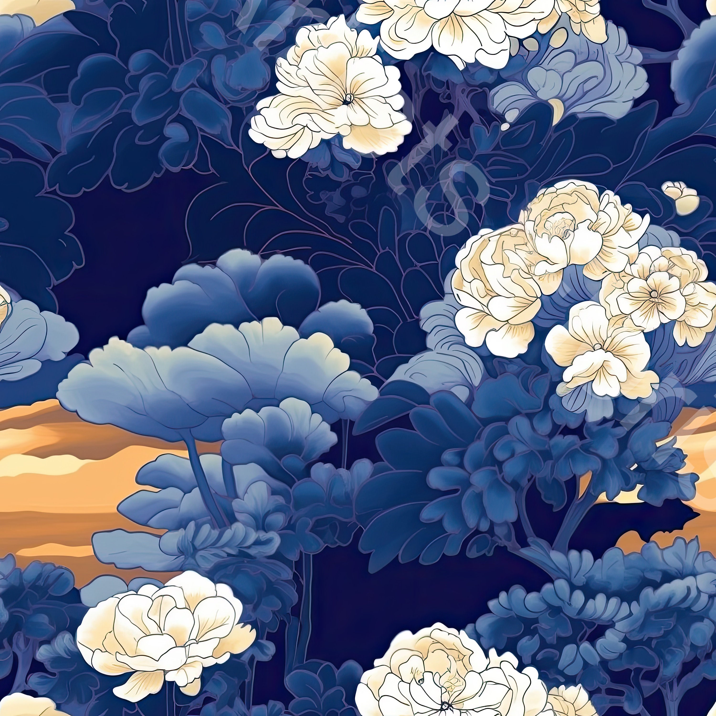 Maxfield Parrish Inspired Digital Patterns: Mystical Indigo Floral ...