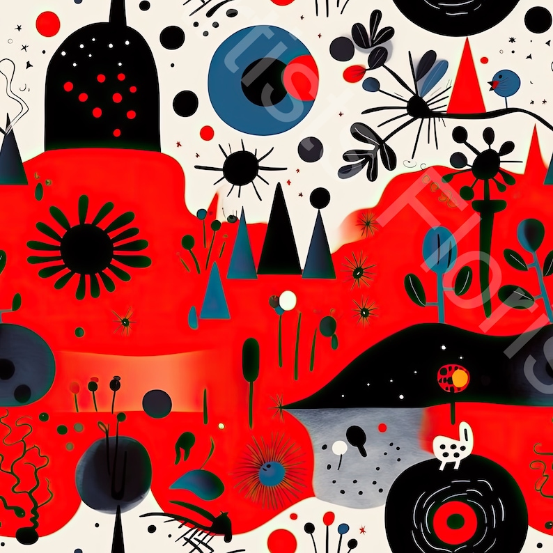 Blooming Abstractions: 6 Digital Patterns of Red Flowers in Joan Miro’s ...