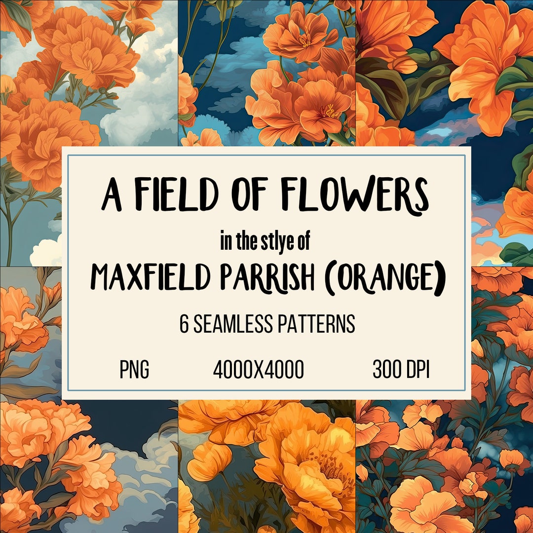 Maxfield Parrish Inspired Digital Patterns: Luminous Orange Floral ...