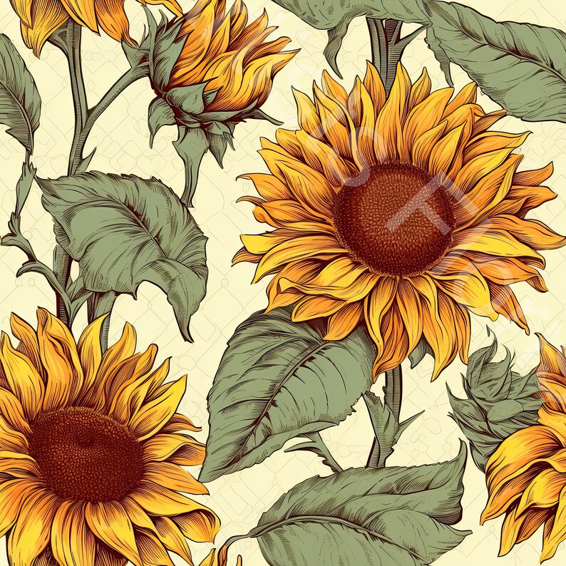 Sunflower Serenade: 20 Seamless Patterns in Botanical Etching Style - Etsy