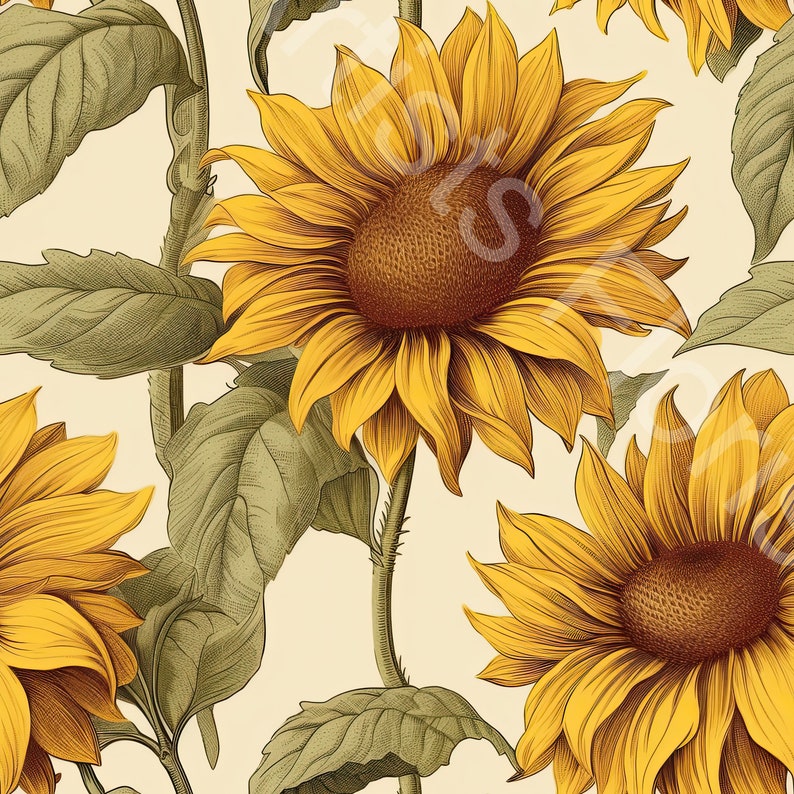 Sunflower Serenade: 20 Seamless Patterns in Botanical Etching Style - Etsy