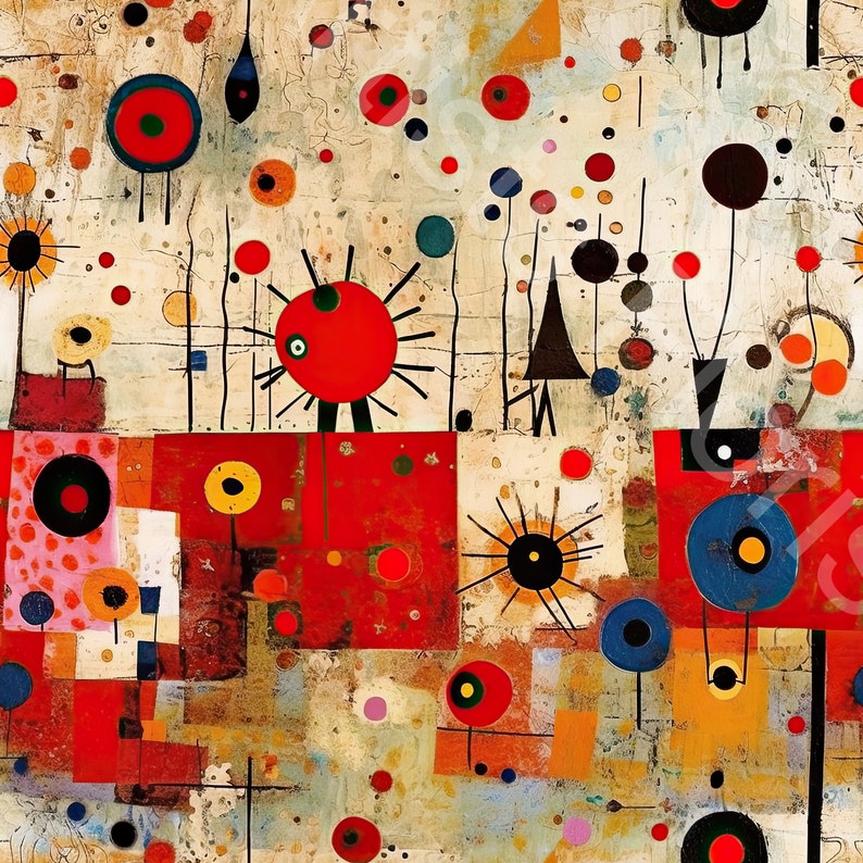 Blooming Abstractions: 6 Digital Patterns of Red Flowers in Joan Miro’s ...