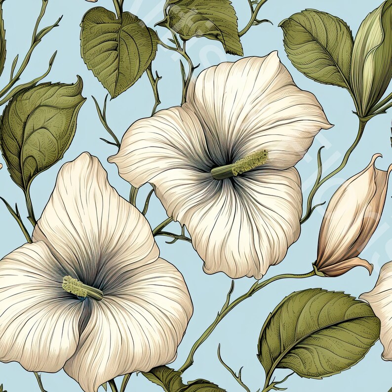 Witchy Night Blooms: 20 Moonflower Digital Patterns in Botanical ...