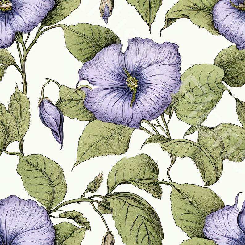 Witchy Night Blooms: 20 Moonflower Digital Patterns in Botanical ...