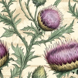 Thistle Tapestry: 12 Digital Seamless Patterns in Botanical Etching ...