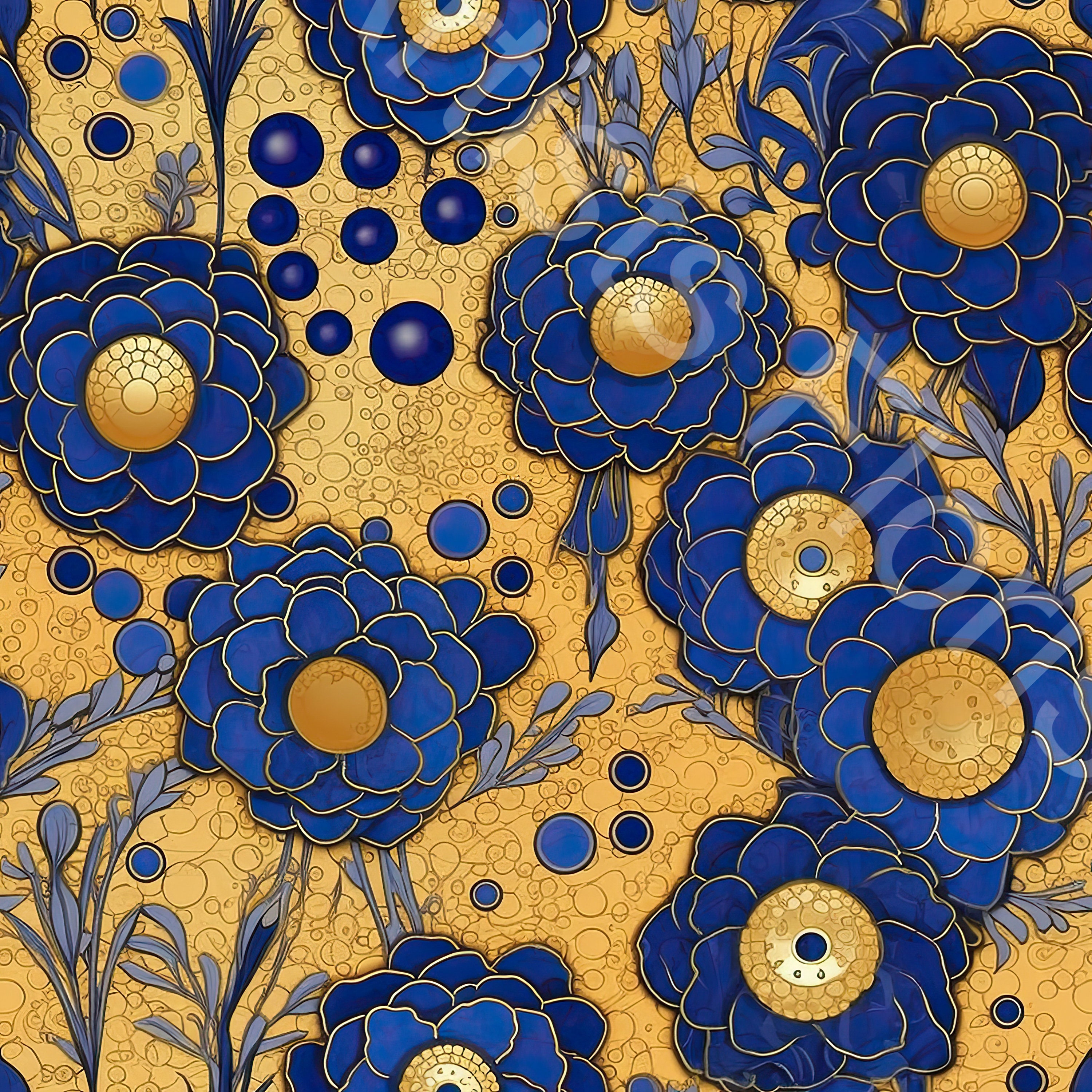 Gustav Klimt-inspired Indigo Blossoms: Artisanal Digital Seamless Patterns Set - Etsy