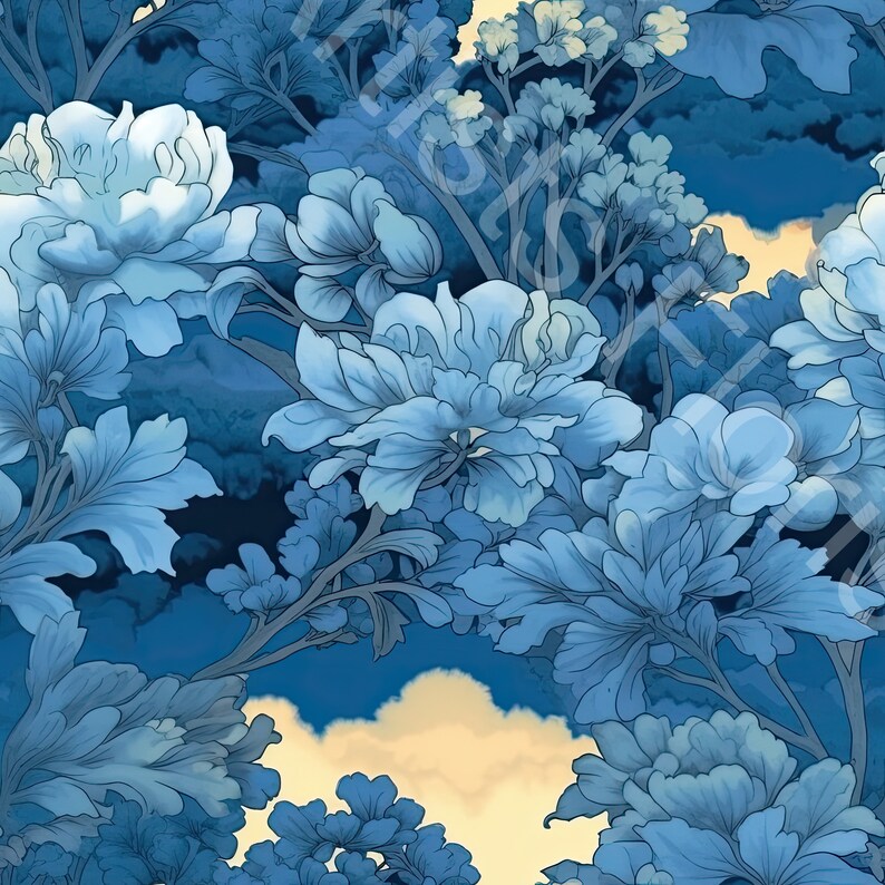 Maxfield Parrish Inspired Digital Patterns: Mystical Indigo Floral ...