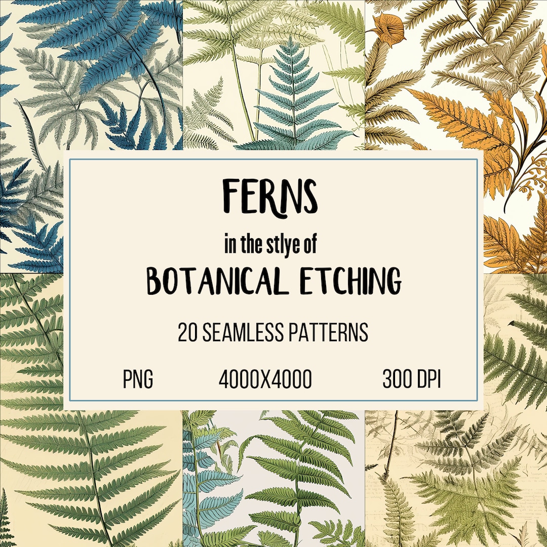 Fern Chronicles: 20 Digital Patterns in Botanical Etching Artistry - Etsy