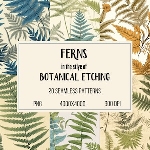 Fern Chronicles: 20 Digital Patterns in Botanical Etching Artistry - Etsy