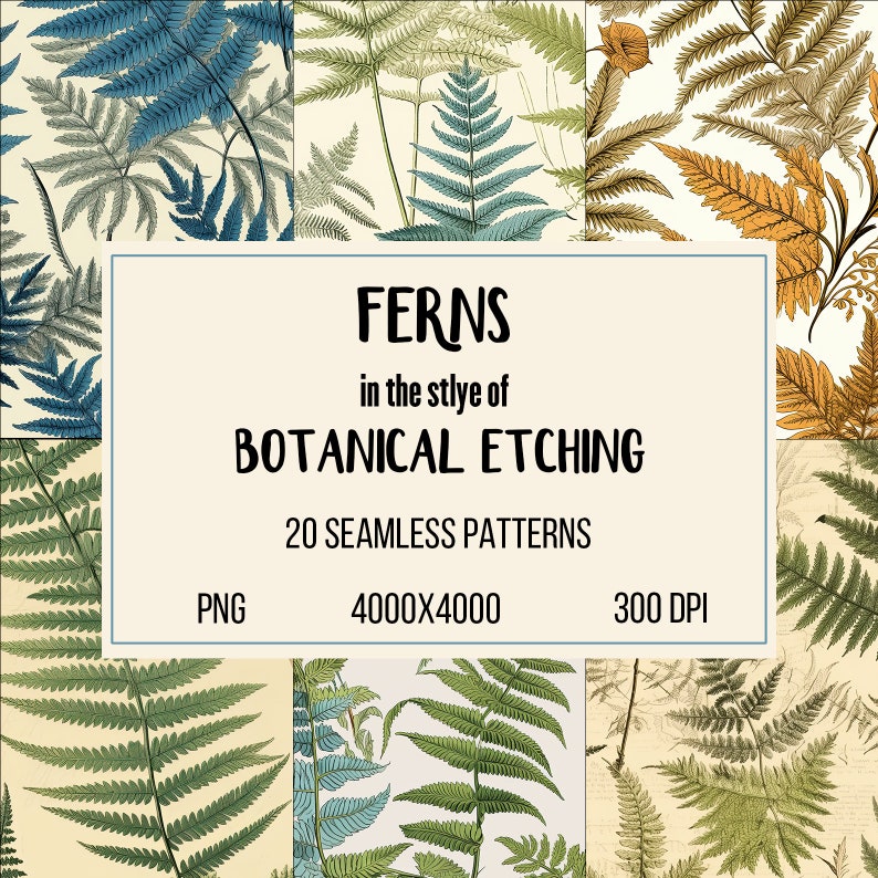 Fern Chronicles: 20 Digital Patterns in Botanical Etching Artistry - Etsy