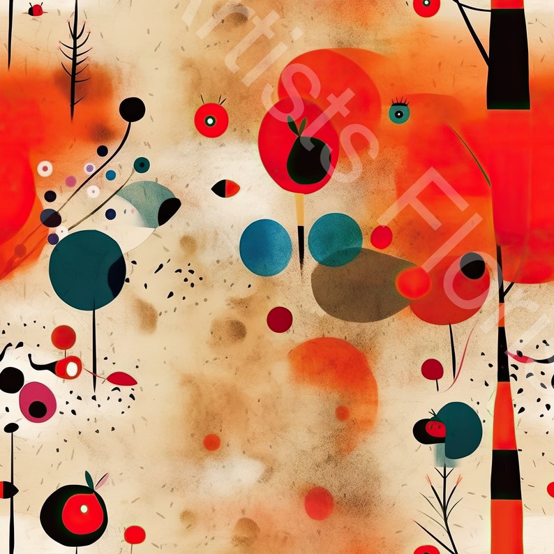 Blooming Abstractions: 6 Digital Patterns of Red Flowers in Joan Miro’s ...