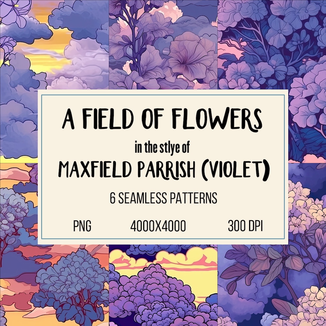 Maxfield Parrish-inspired Regal Violet Flower Fields: Digital Seamless ...