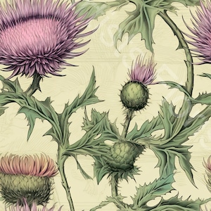 Thistle Tapestry: 12 Digital Seamless Patterns in Botanical Etching ...