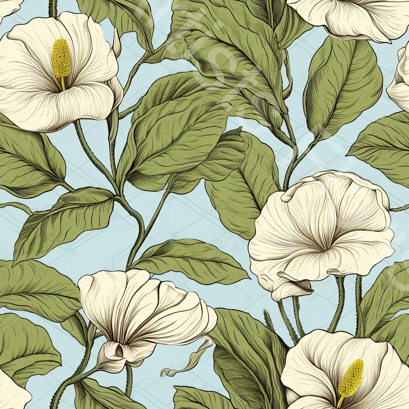 Witchy Night Blooms: 20 Moonflower Digital Patterns in Botanical ...