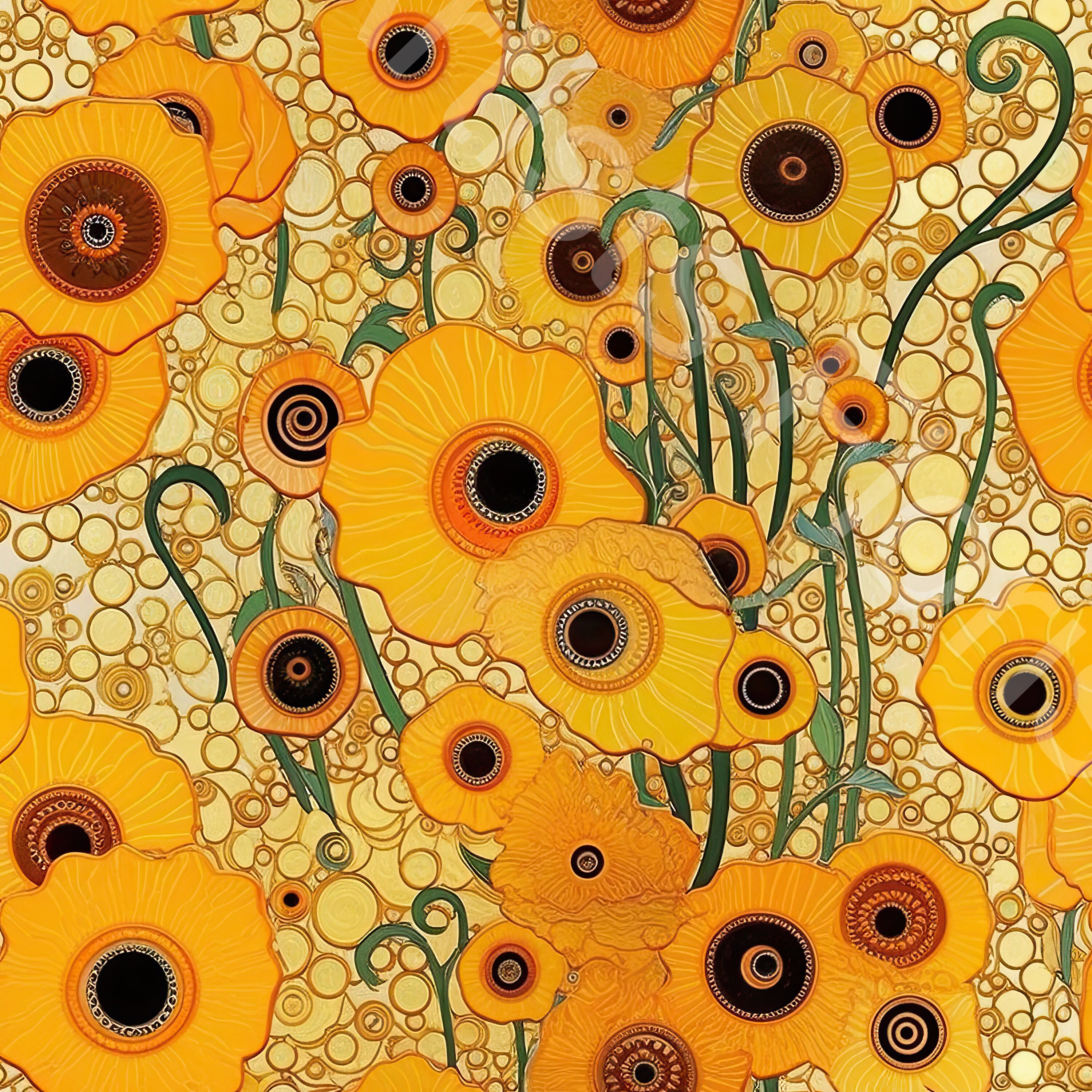 Klimt's Golden Blooms: 6 Digital Patterns of Yellow Flowers With Klimt ...