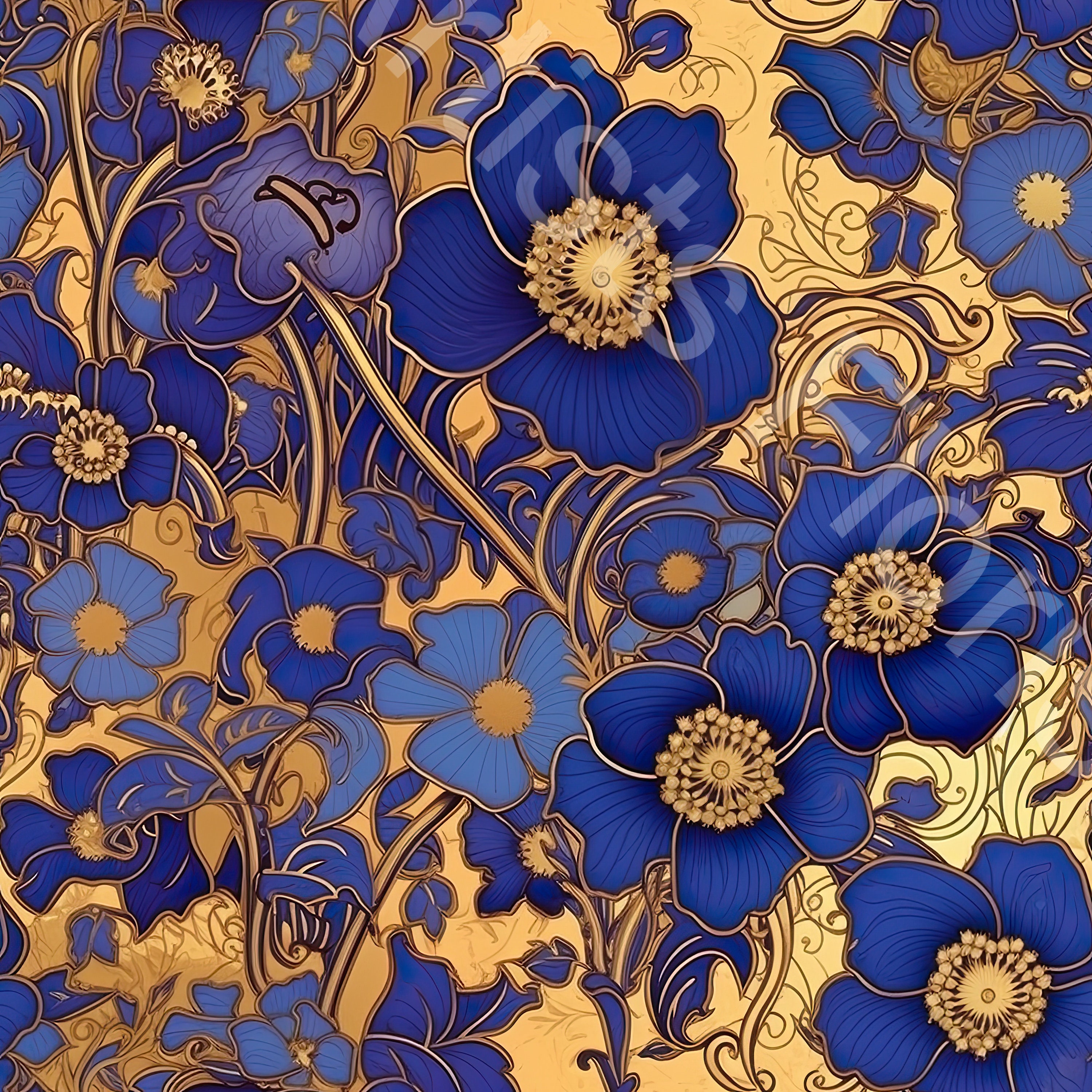 Gustav Klimt-inspired Indigo Blossoms: Artisanal Digital Seamless Patterns Set - Etsy