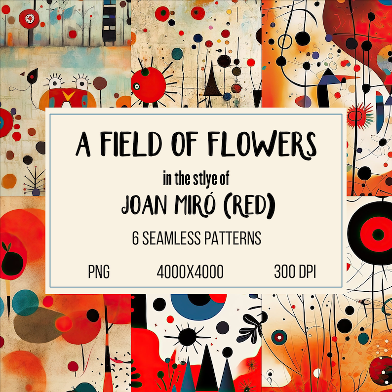 Blooming Abstractions: 6 Digital Patterns of Red Flowers in Joan Miro’s ...